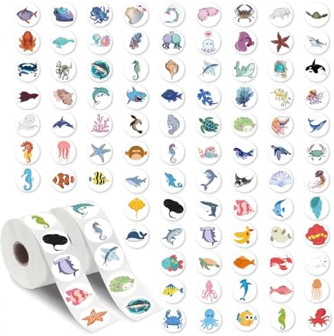 Amazon.com: 1200 PCS Ocean Animal Stickers Roll Sea Animal Stickers in ...
