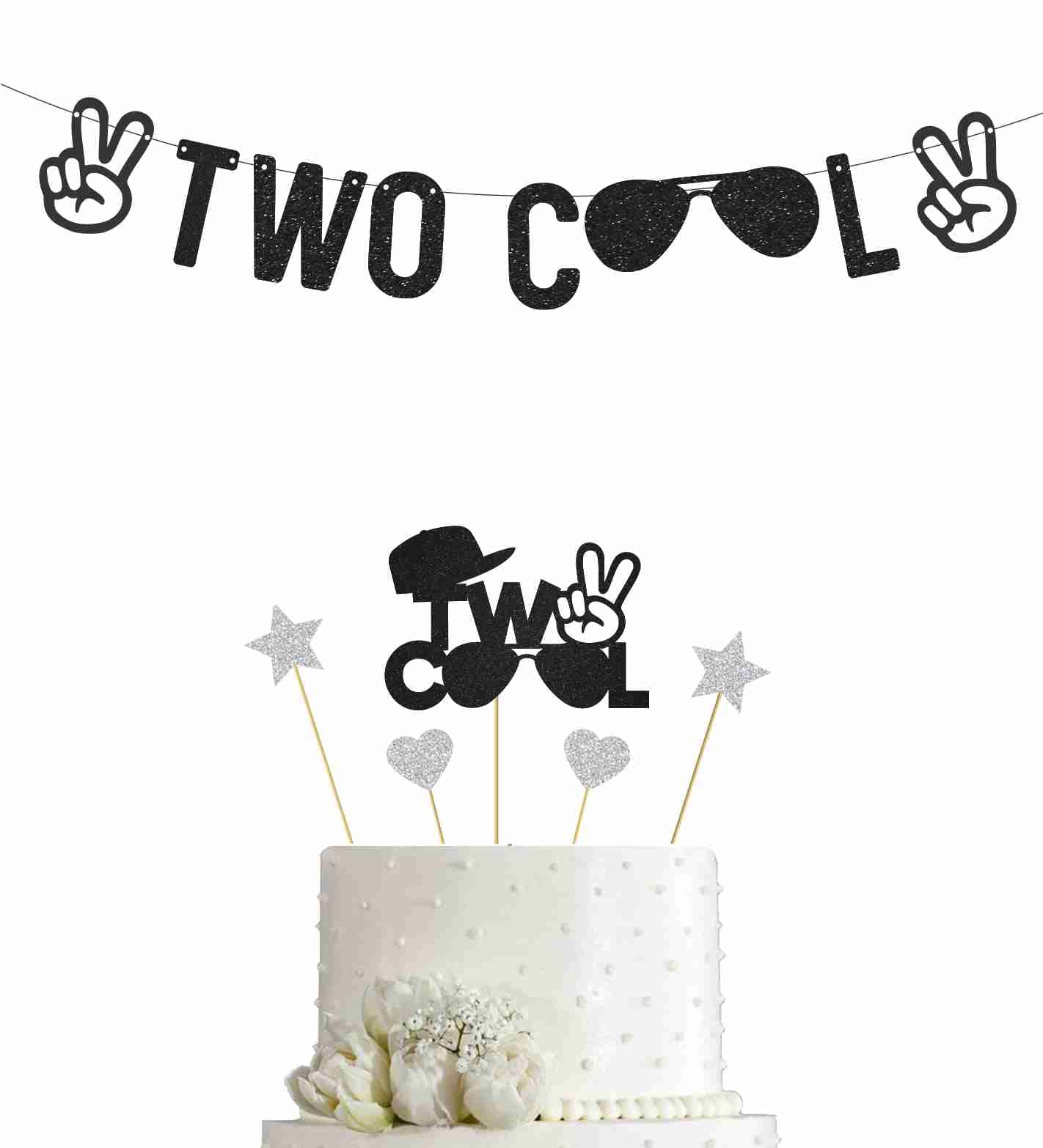 Two Birthday Cake Topper Two Cool Sunglasses Banner Cake Cupcake ...