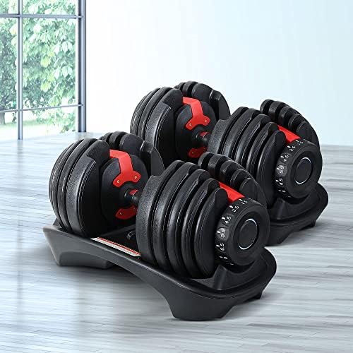 Everfit Dumbbell, 2x24kg Dial Adjustable Dumbbells Set Weight Plates ...