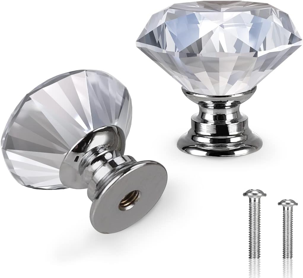 OTTFF 10 Pack Big Size 1½ x 2 inches Glass Cabinet Knob Clear Dresser ...