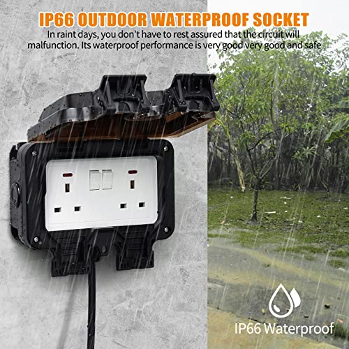 Outdoor Socket with 3m Extension Lead, Double Outdoor Socket Waterproof ...