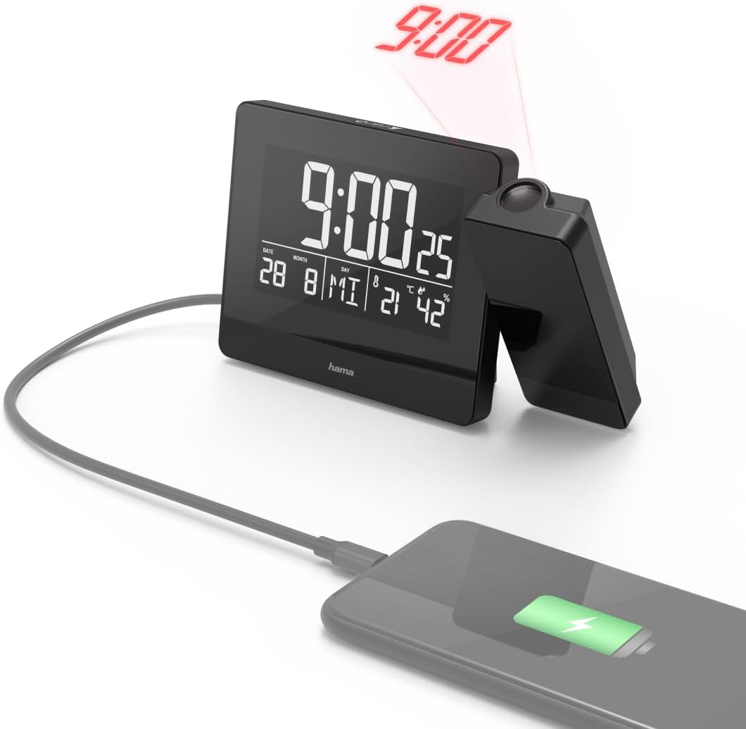 Hama Projektionswecker mit USB-Anschluss (Digitaler Funkwecker mit ...