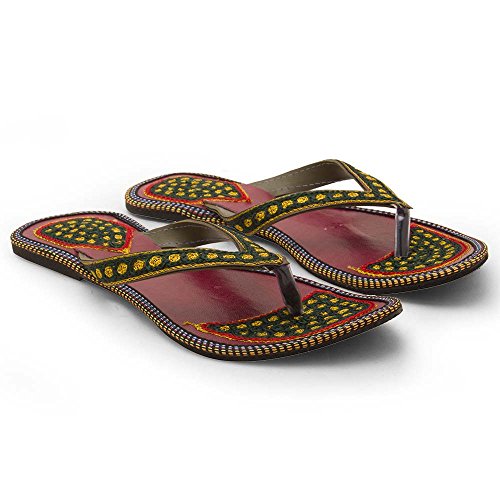 TRADITION INDIA Women Resham Zari Work Fancy V-Shape Green Chappal: Buy ...