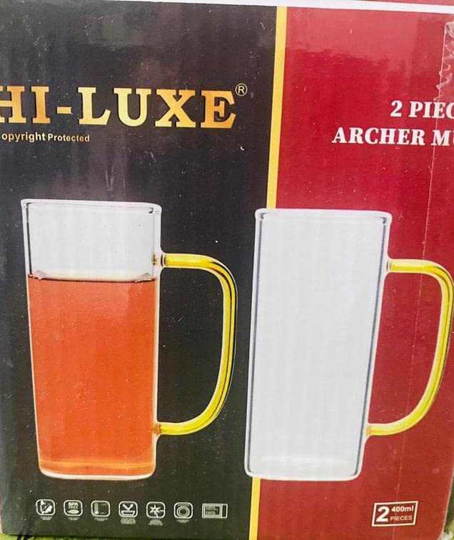 Buy Hi Luxe Glass Long Mugs with Coloured Handles (Set of 2) (400mL ...