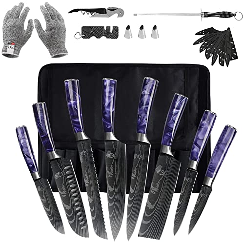 FULLHI Knife Set, 14pcs Japanese Knife Set, purple Colour Premium ...
