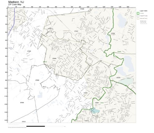 ZIP Code Wall Map of Madison, NJ ZIP Code Map Laminated: Amazon.com ...