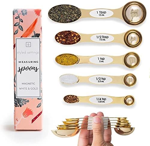 Amazon.com: White & Gold Measuring Spoons Set, Stainless Steel ...