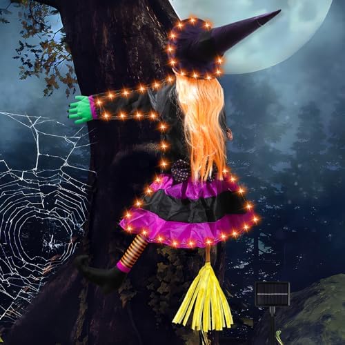 Amazon.com: ILLUMINEW Solar Witch Halloween Decorations, Large Crashing ...