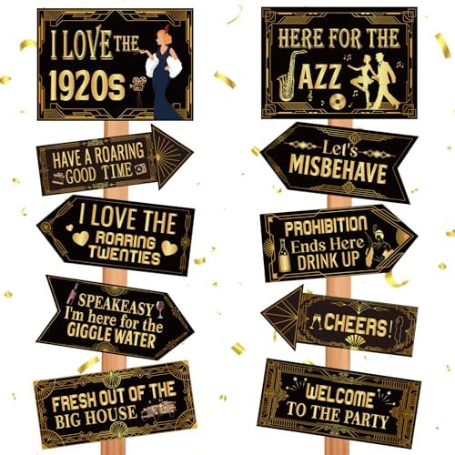 Amazon.com: 20Pcs Roaring 20s Party Decorations Signs, Black Gold Retro ...