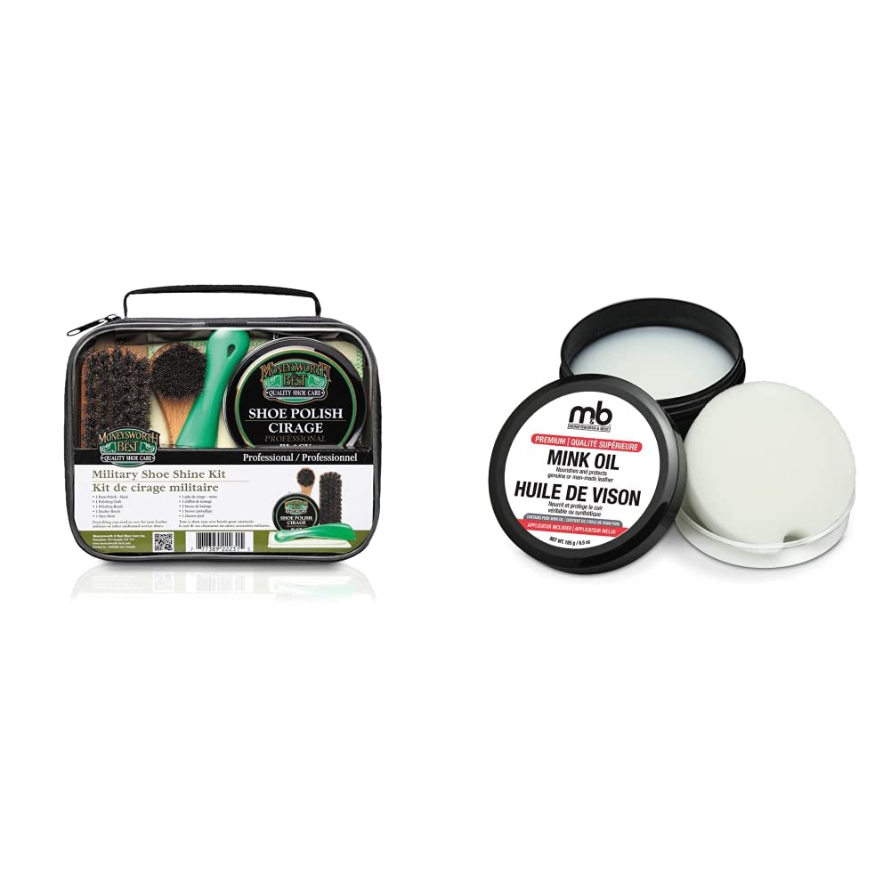 M&B Military Shoe Shine Kit - 5 Piece Set + M&B Mink Oil-Tub (6.5oz ...