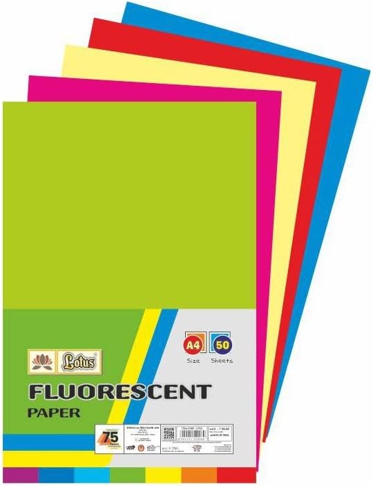 Lotus A4 Size Neon Colour Fluorescent Paper, 70 GSM, Double Sided ...