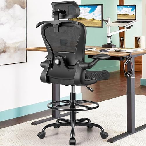 Drafting Chair, Tall Office Chair with 3D Lumbar & Head Support ...