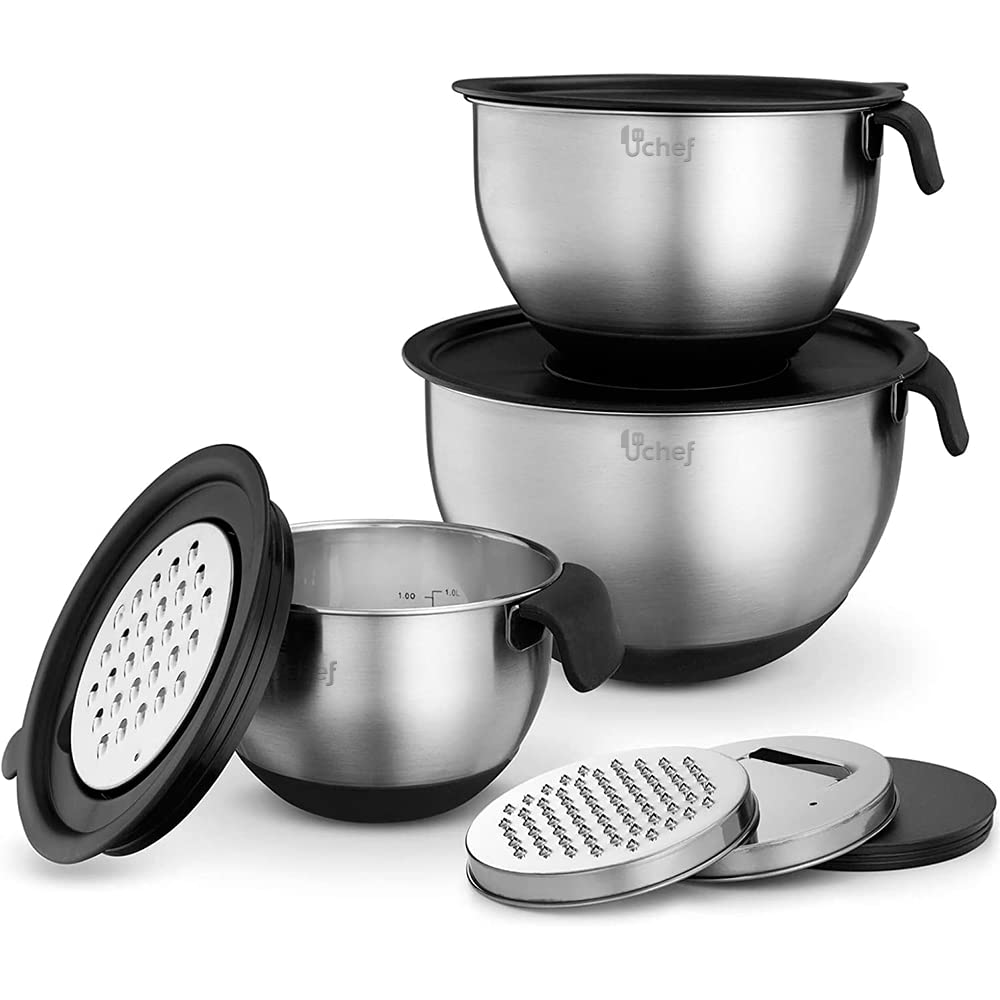 U Chef Set de Bowls para Mezclar de Acero Inoxidable, Acabado de espejo ...