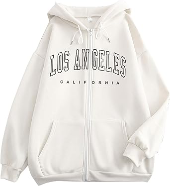 Los Angeles California Letter Print Graphic White Preppy Hoodies Casual ...