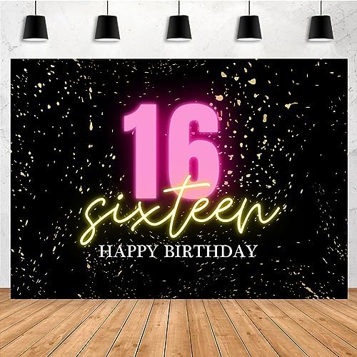 Amazon.com : Aperturee 7x5ft Happy 16 Birthday Party Backdrop Shiny ...