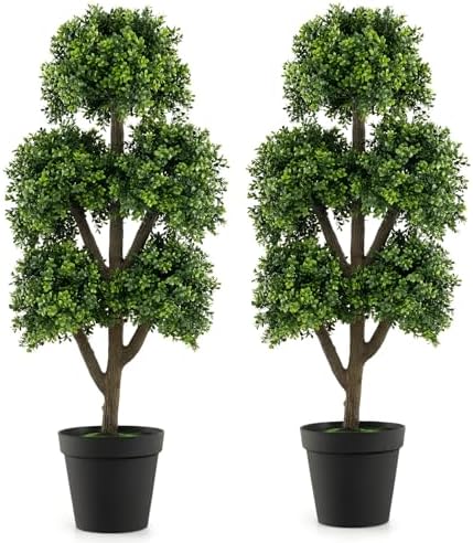 Amazon.com - Goplus Artificial Boxwood Topiary Tree, 2 Pack 45” Tall ...