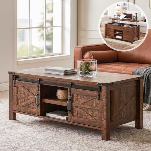 Amazon.com: OKD Farmhouse Lift Top Coffee Table with Sliding Door, 48 ...