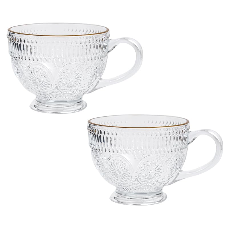 Amazon.com | FUENYEJIA Vintage Glass Coffee Mug Set of 2, 13.5 OZ ...
