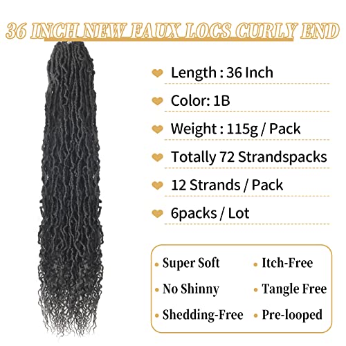 Lianlian 6 Packs New Faux Locs With Curly End 36 Inch Soft Locs Crochet ...