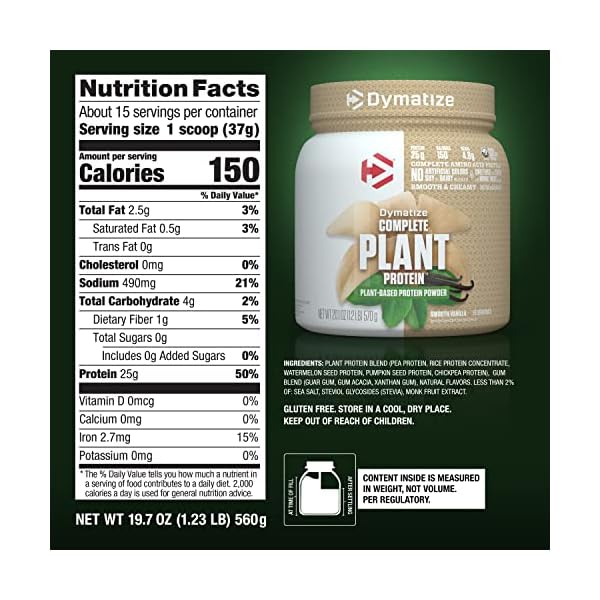 Dymatize Vegan Plant Protein, Smooth Vanilla, 25g Protein, 4.8g BCAAs ...