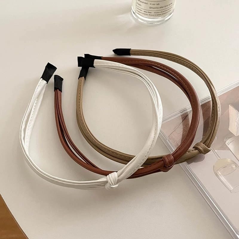 Amazon.com : TUCEWP Pu Leather Knotted Headbands 3Pcs Solid Thin ...