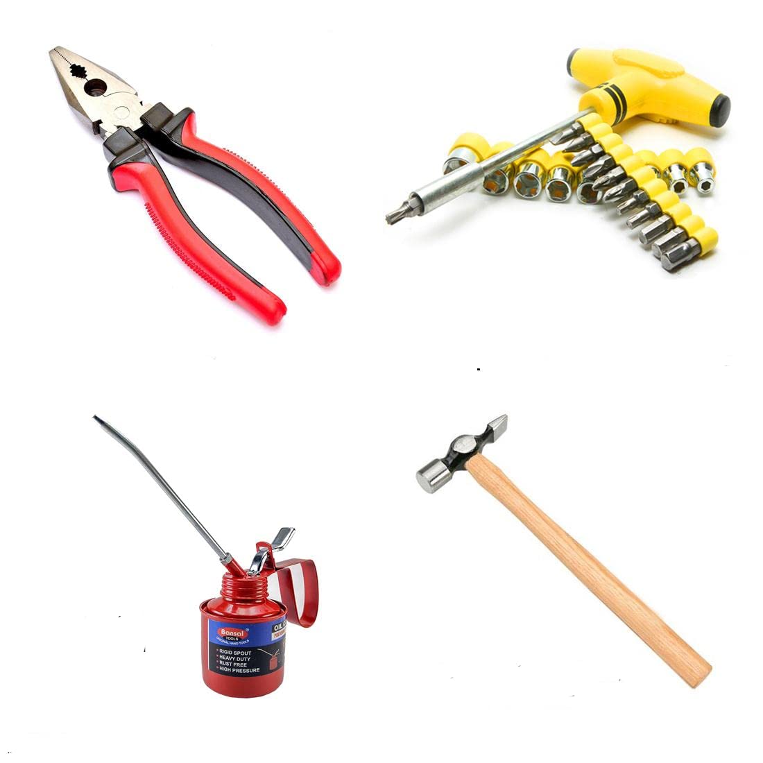 TECHKINS Hand Tool Combo of ( 8 Inch Combination Plier, 12 Inch Hammer ...