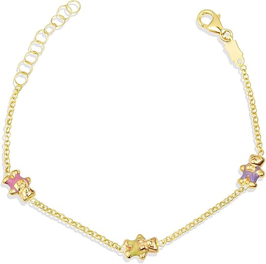Amazon.com: 14K Yellow Gold Enamel Teddy Bear Charm Bracelet - 5 ...