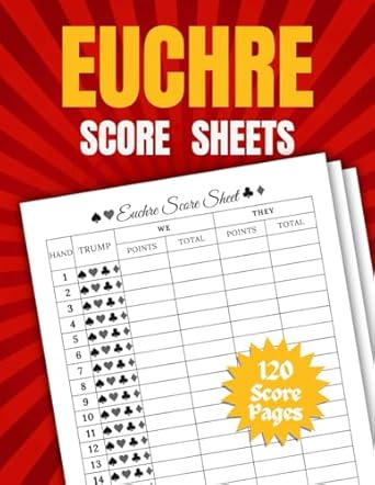 Euchre Score Sheets: 120 Large Score Pads for Scorekeeping, Euchre ...