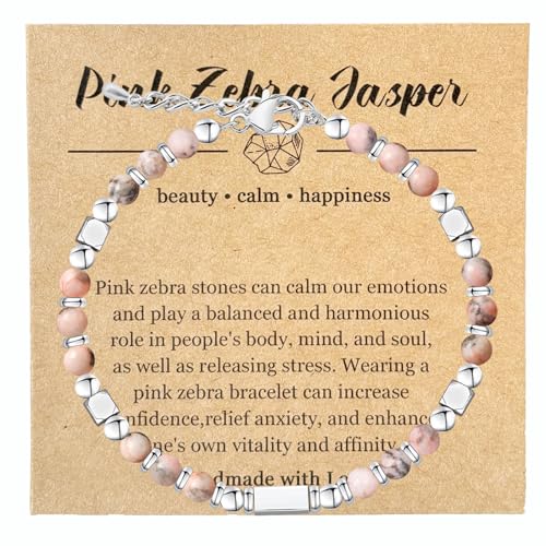 Amazon.com: Pink Zebra Jasper Bracelet Premium Natural Gemstone Beads ...