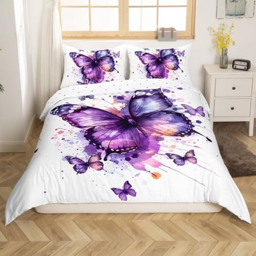 Amazon.com: Butterflies Duvet Cover Set King Size,Watercolor Purple ...