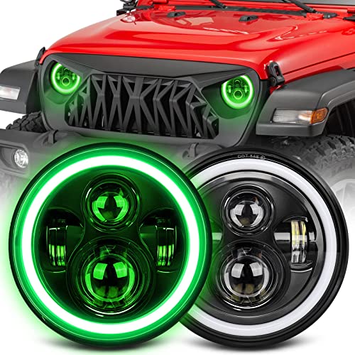 Snapklik.com : UNI-SHINE 7 Inch Green Halo Led Headlight Hi/Lo Beam