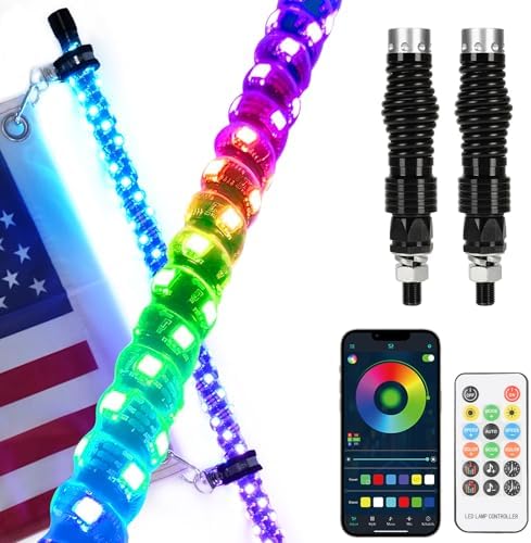 Amazon.com: Whip Lights, 2pcs 3FT RGB LED Light Whips for UTV ATV with ...