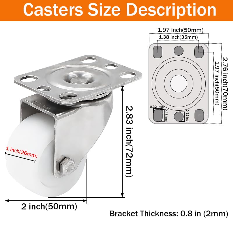 Snapklik.com : NERILEE 2 Inch Caster Wheels Set Of 4, SUS 304 Anti ...