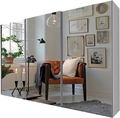 FURNITUREWAVE Full Mirror Sliding Door Wardrobe: Stylish Storage Solution Grey, Black & White ...