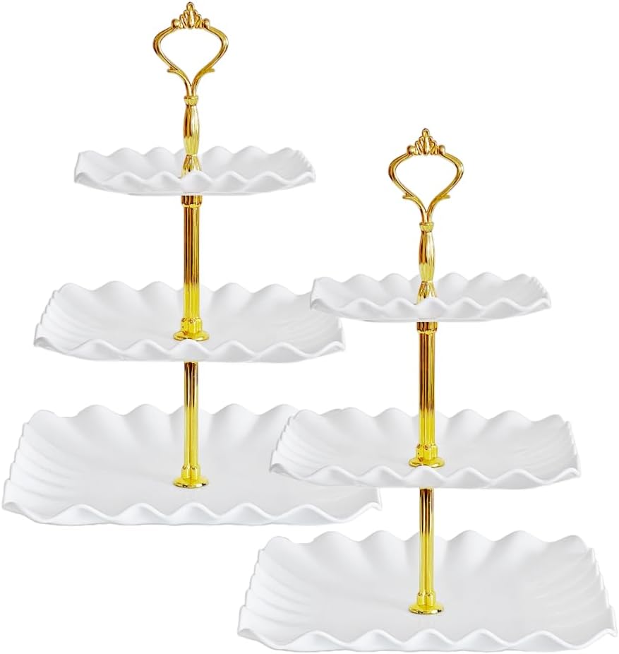 Amazon.com: 2 Pack RAUVOLFIA Plastic 3 Tier Cupcake Stand with Gold Rim ...