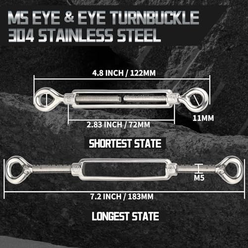 6Pcs M5 Turnbuckle Eye & Eye Turnbuckles, 304 Stainless Steel ...