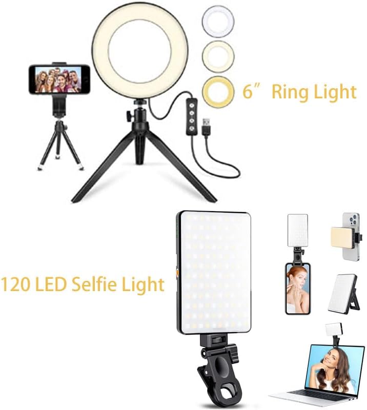 Amazon.com : LED Ring Light 6" +120 LED Selfie Light for Phone Light, Phone Light Clip, 3000Mah ...