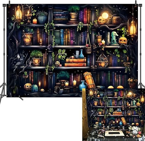 Amazon.com : BAIFNEZ 7x5FT Magic Bookshelf Halloween Backdrop Witch ...