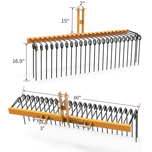 YITAMOTOR 60" Durable Powder Coated Steel Pine Straw Rake Steel Spring ...