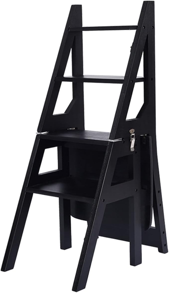 Amazon.com: Solid Wood Folding Library Ladder Chair Step Ladders Step ...