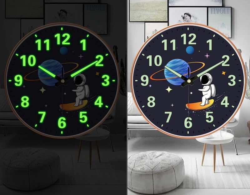Buy Evolluxi - Radium Wall Clock with Glow-in-The-Dark Silent Quartz ...