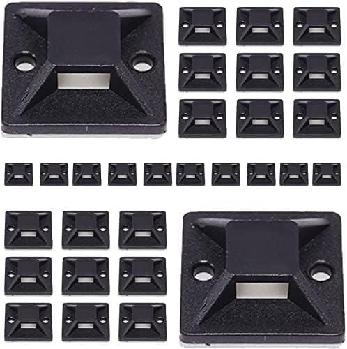 100 Pcs Black Cable Tie Mounts Self Adhesive Wire Tie Base Holders 20 x ...