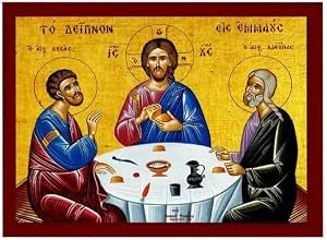 The Supper at Emmaus icon, Handmade Greek Orthodox icon of Jesus Christ ...