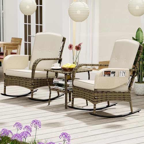 Amazon.com: BALDPER 3 Pieces Patio Conversation Set, Outdoor Rocking ...