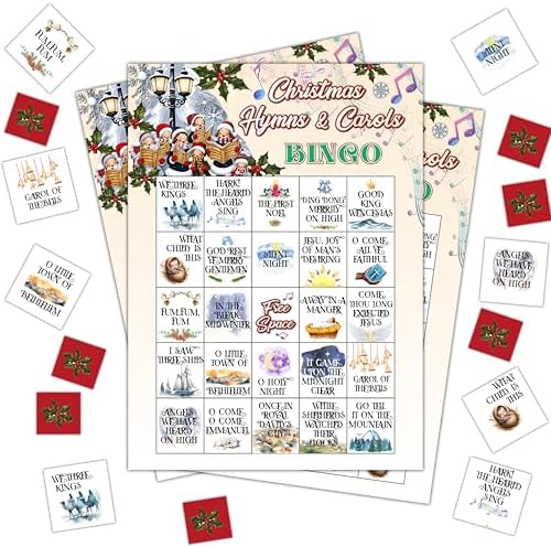 Christmas Carol Bingo Games, Christmas Music Party Bingo Cards for ...