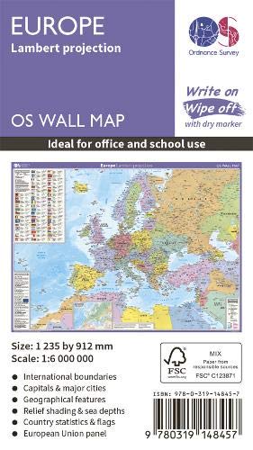 Europe Wall Map Laminated Wall Map Ordnance Survey Os Wall | Desertcart ...