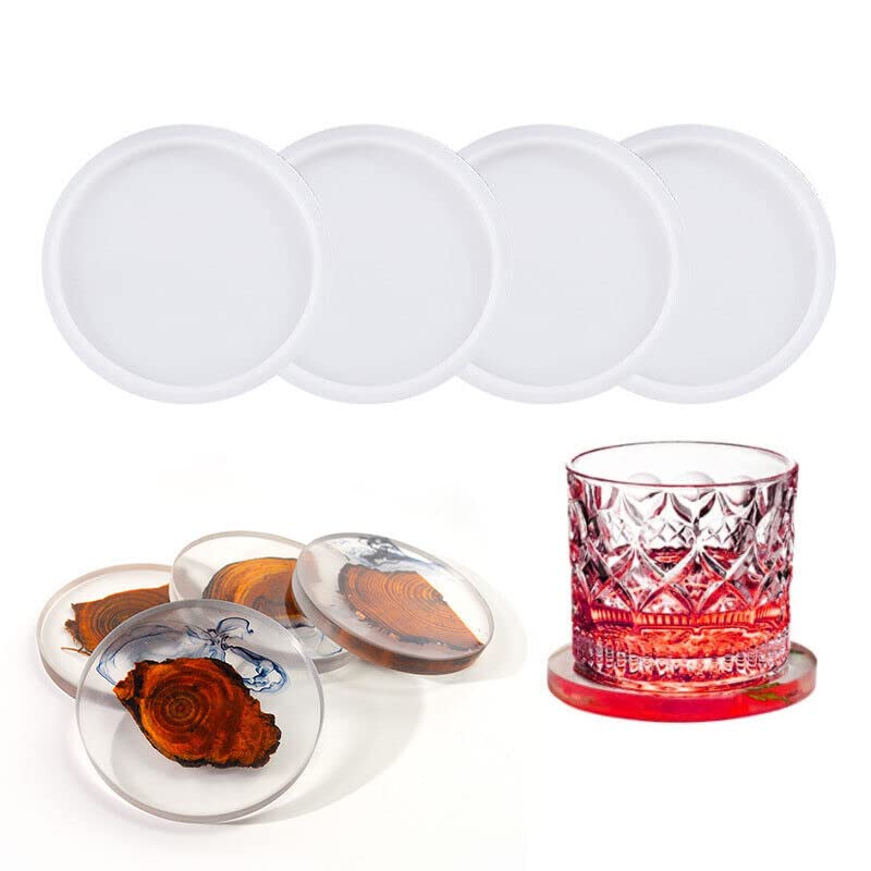 4 Pack DIY Round Silicone Coaster Molds,Big Silicone Crystal Coaster ...