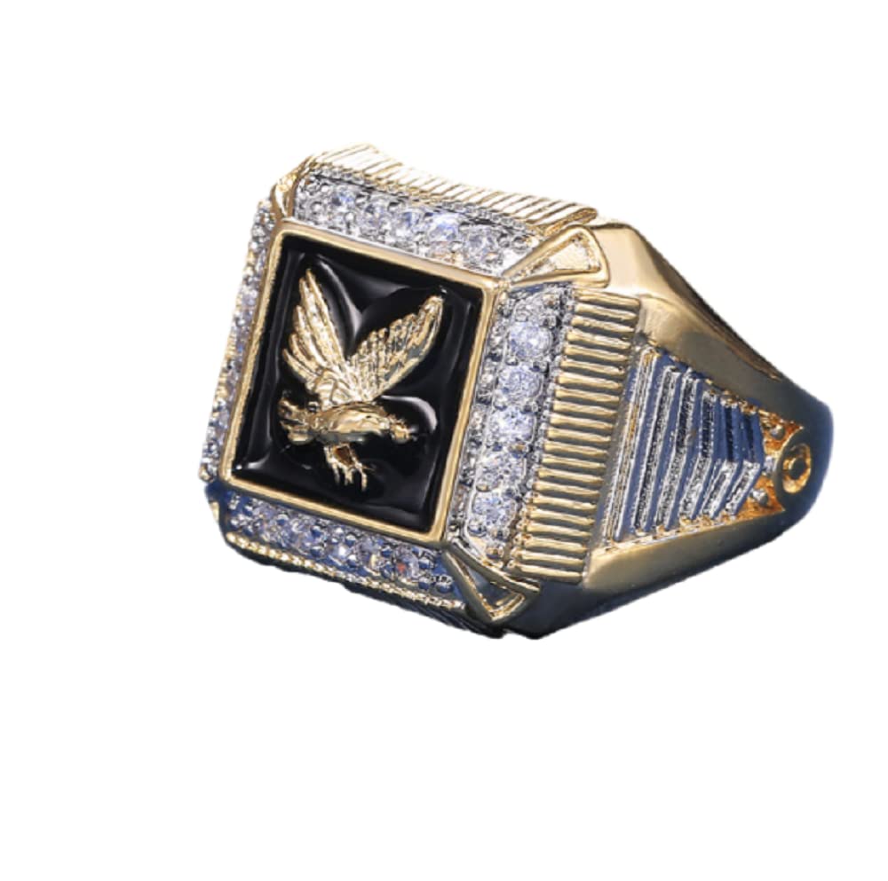 DOCCESTU Men's Stainless Steel Gold-Plated 14k Golden Eagle Ring Cubic ...