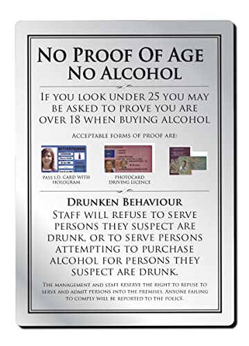 No Proof of Age No Alcohol Sign A4 Silver Pub Bar Restaurant Licensing ...