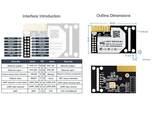 UART to WiFi and Ethernet Module, Integrated 802.11b/g/n Module, Embedded UART Serial Server ...